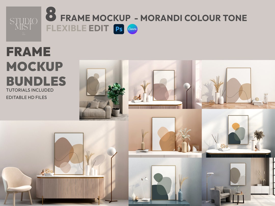 8 Frame Poster Mockup Bundle | Morandi Colour Tone| Modern Contemporary ...
