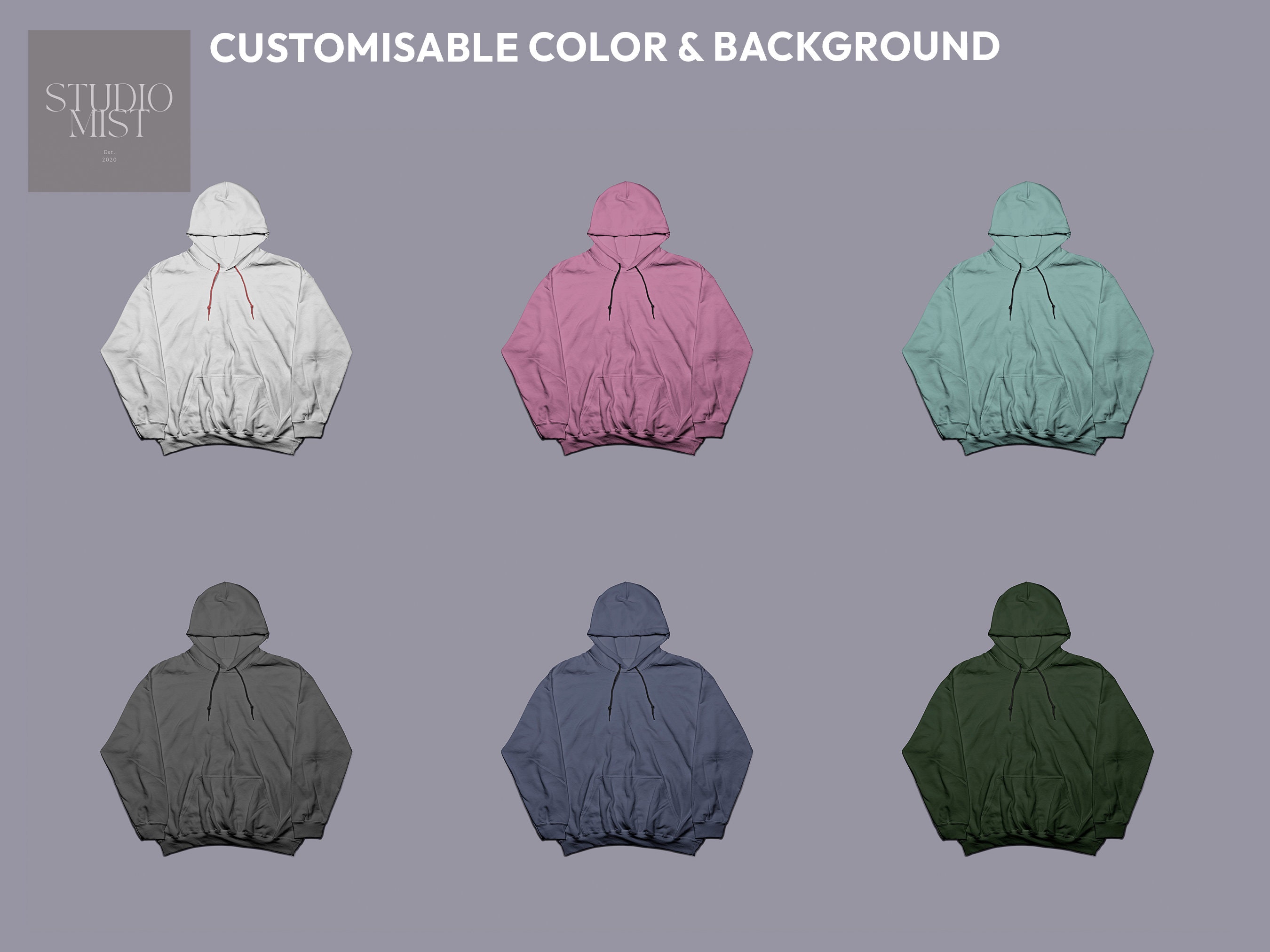 8 Customisable Hoodie Mockup Bundle | Editable Colour and Elements ...