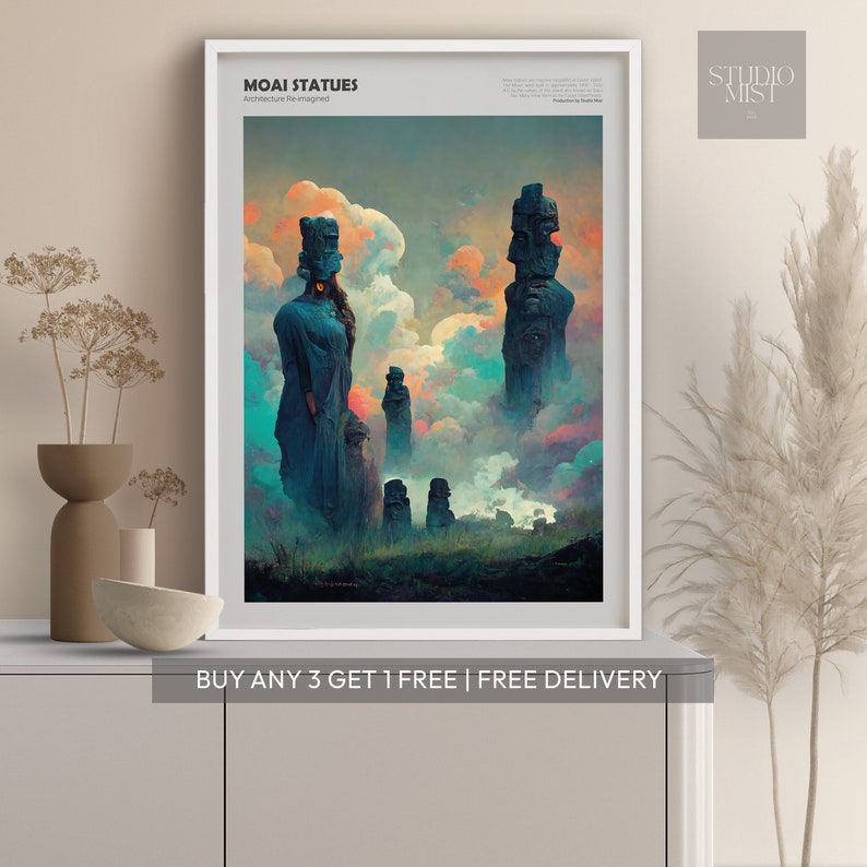 Moai Statues Easter Island Print Reimagined | Famous Iconic ...