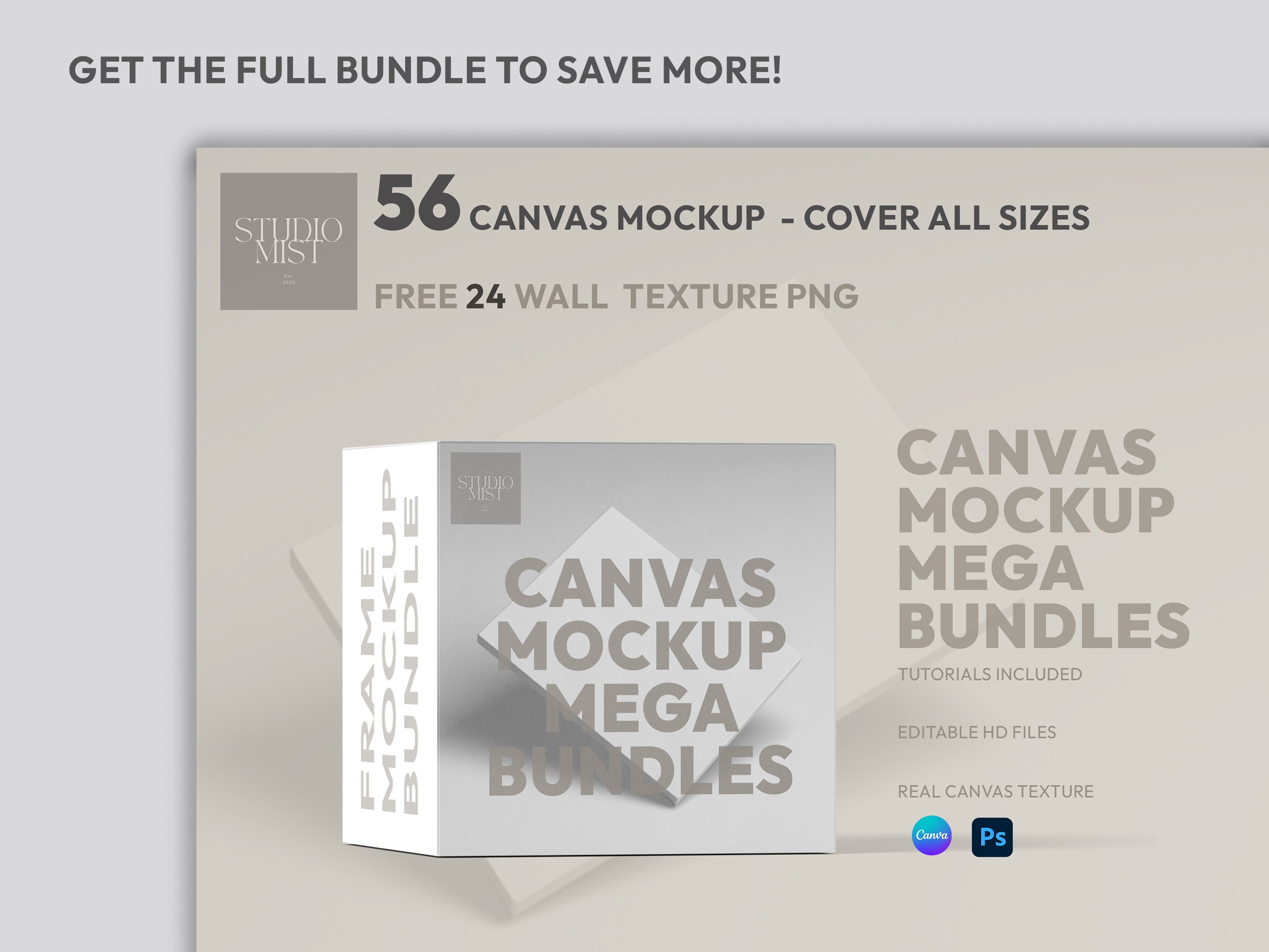 2x3 Ratio White Canvas Mockup Bundle 8in1 + Free 24texture Pack ...