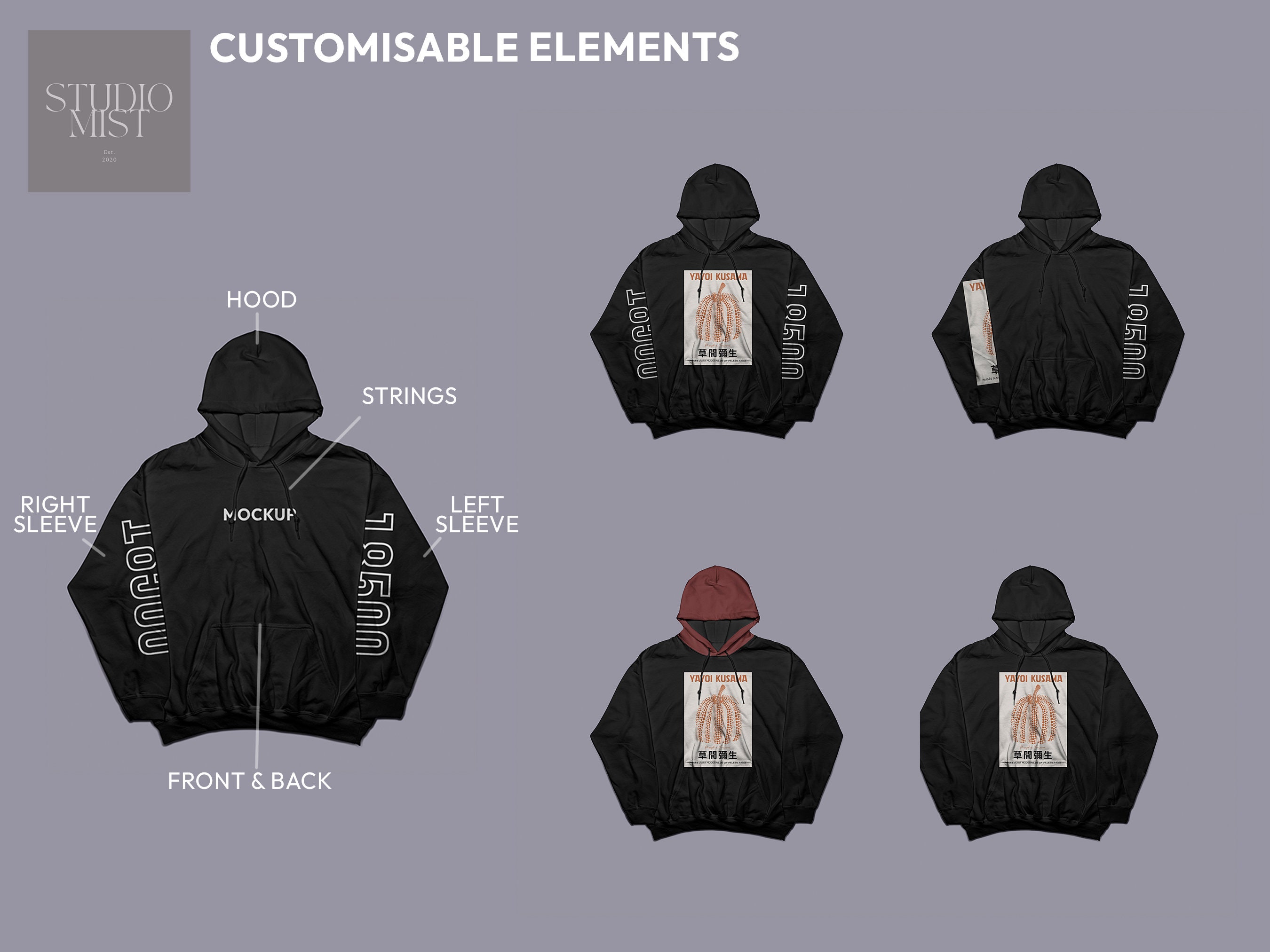 8 Customisable Hoodie Mockup Bundle | Editable Colour and Elements ...