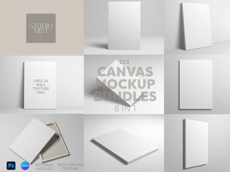 2x3 Ratio White Canvas Mockup Bundle 8in1 + Free 24texture Pack ...