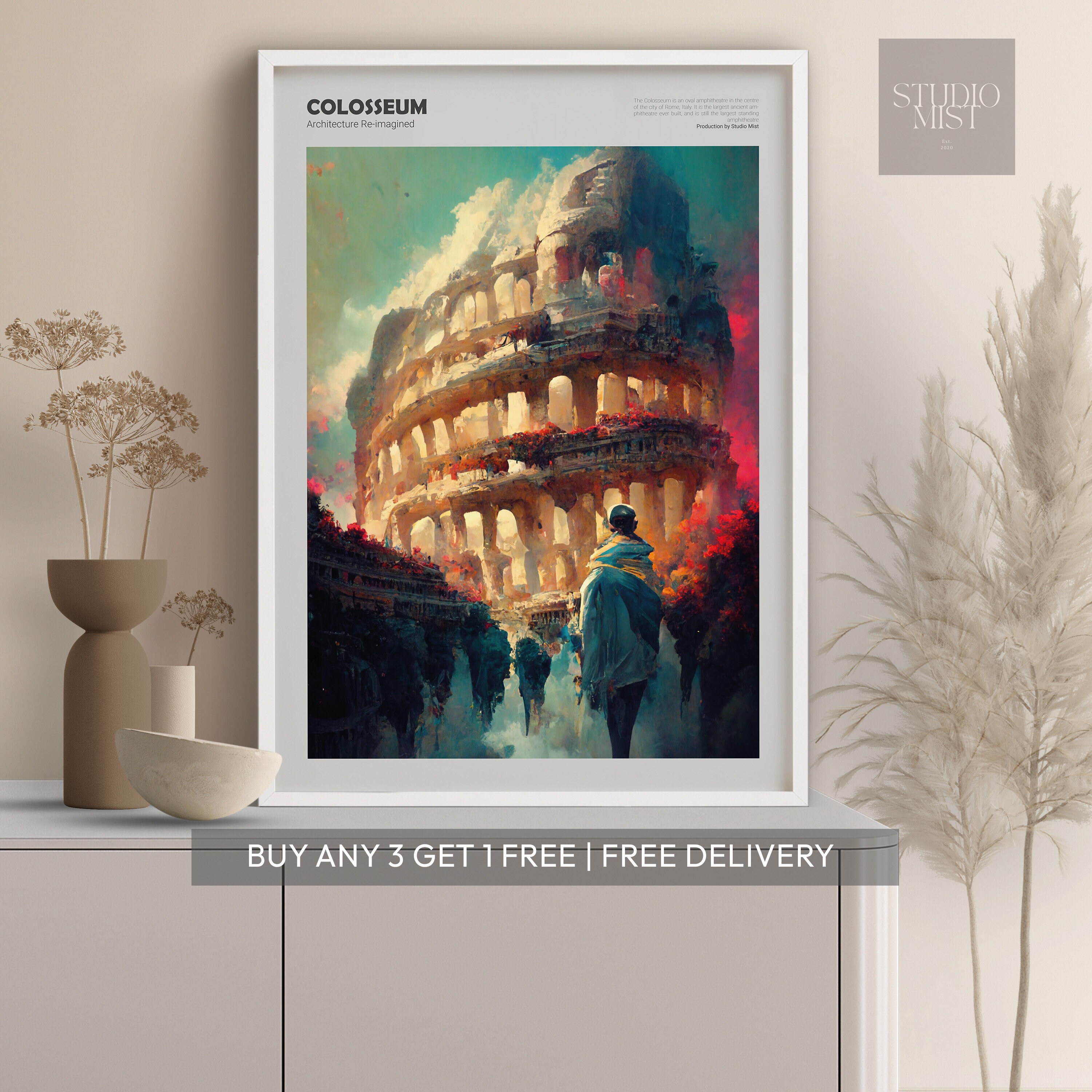 Colosseum Rome Print Italy Reimagined Famous Iconic - Etsy