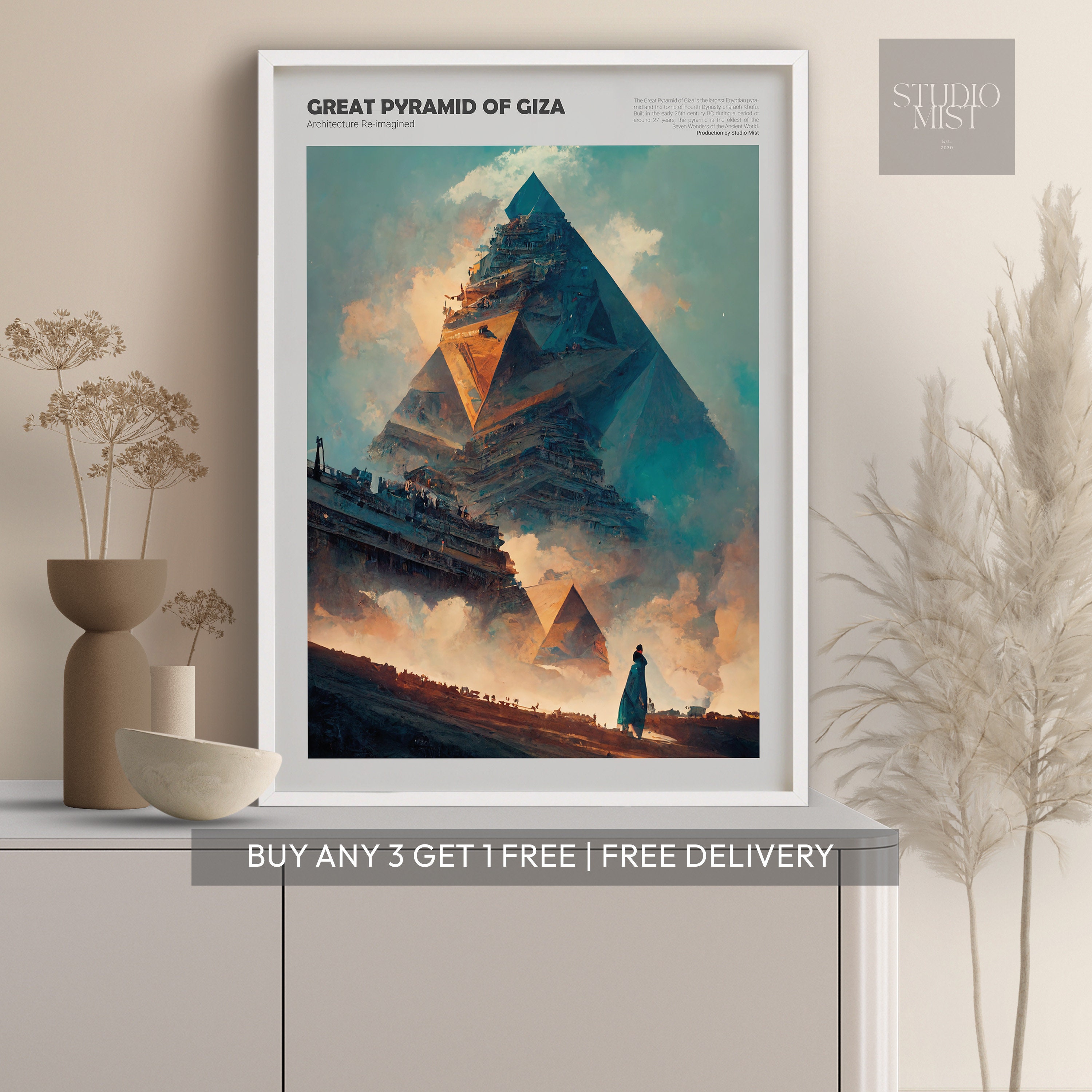 Great Pyramid of Giza Egypt Print Reimagined | Famous Iconic ...