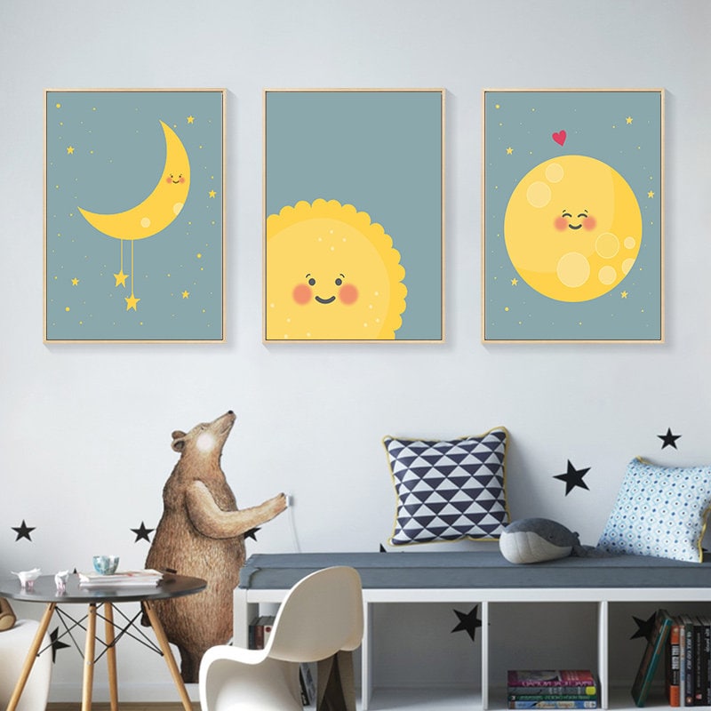Set of 8 Cute Kids Sun and Moon Art Print | Nursery Children Poster ...