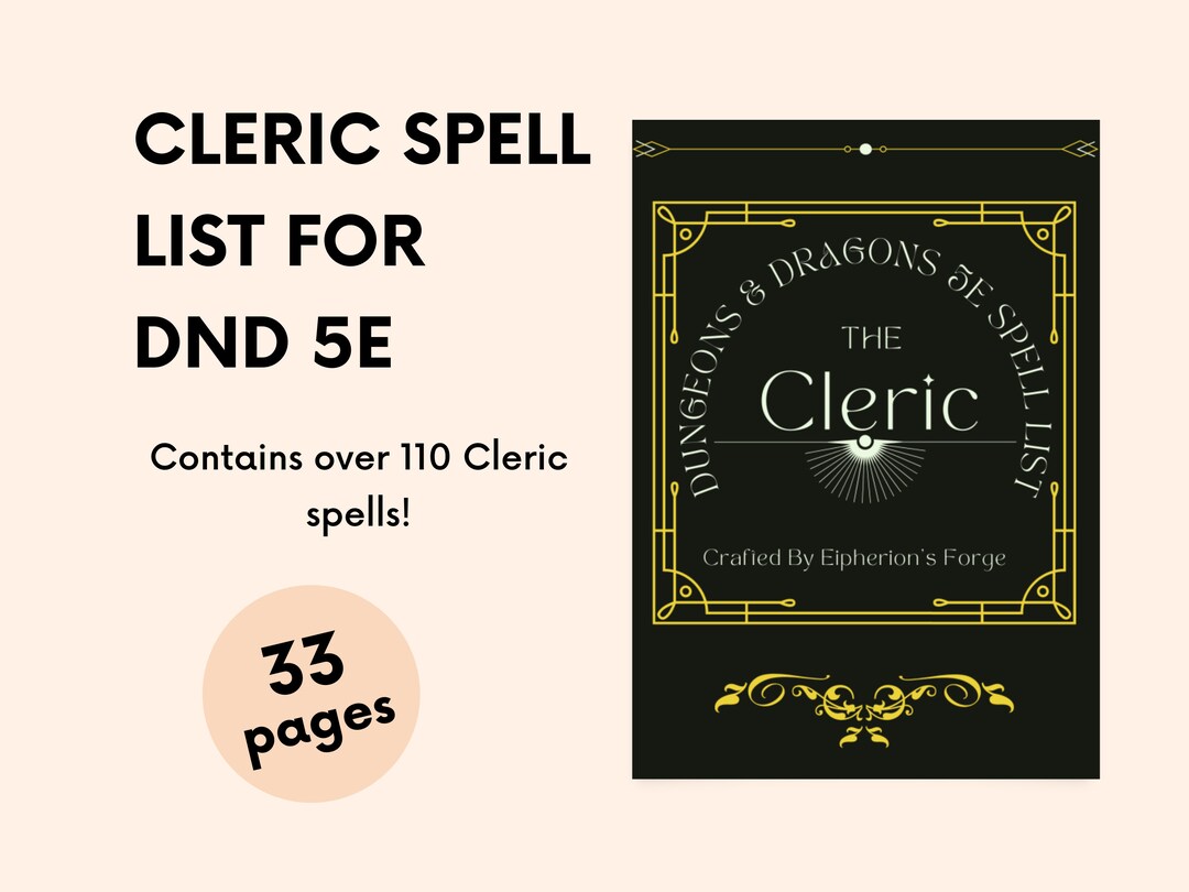 Cleric Spell List for Dungeons and Dragons 5e - Etsy