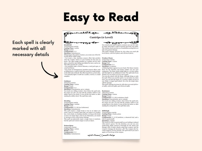 Druid Spell List for Dungeons and Dragons 5e - Etsy