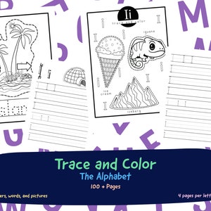 Printable Trace and Color Worksheet Book, 100 Pages, A-Z, Fun Traceable ...