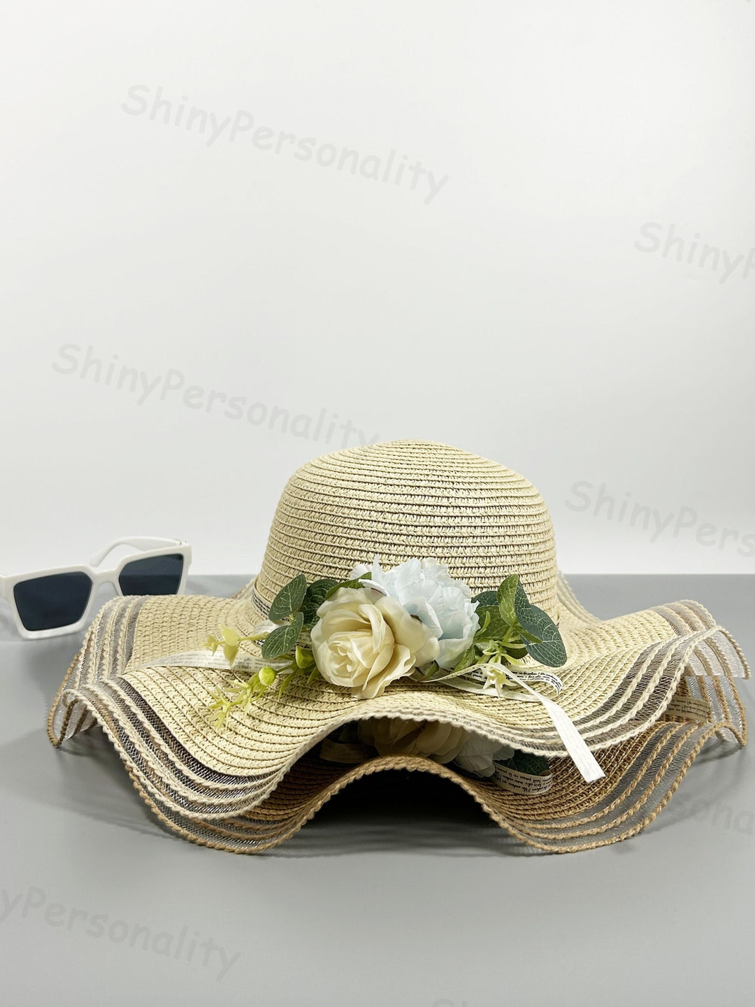 Summer Floral Sun Hat / Holiday Beach Hat / Mesh Straw Hat / Summer Sun ...