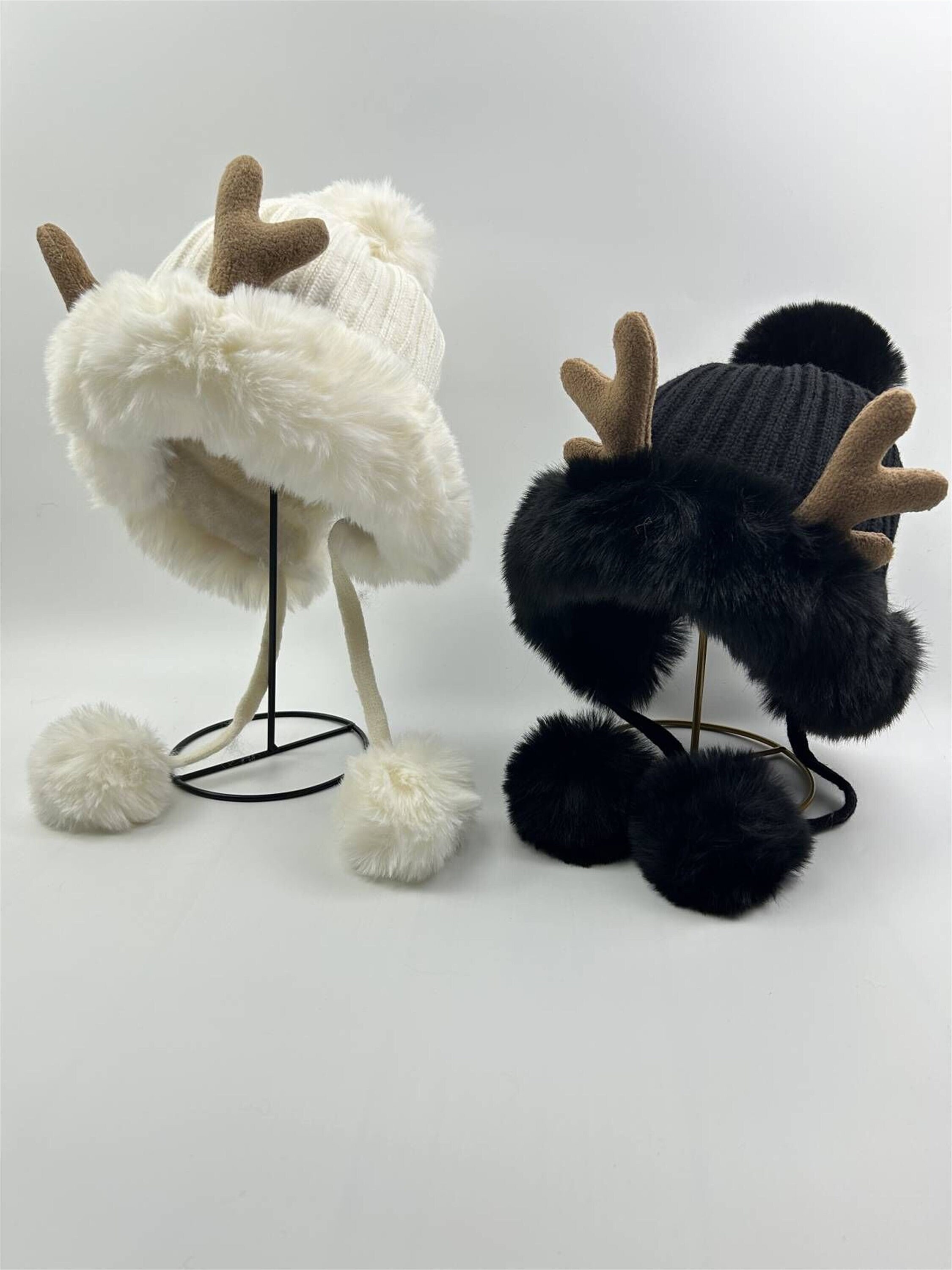 Crochet Hat/girl Winter Cute Antler Hat / Plush Christmas Hat ...