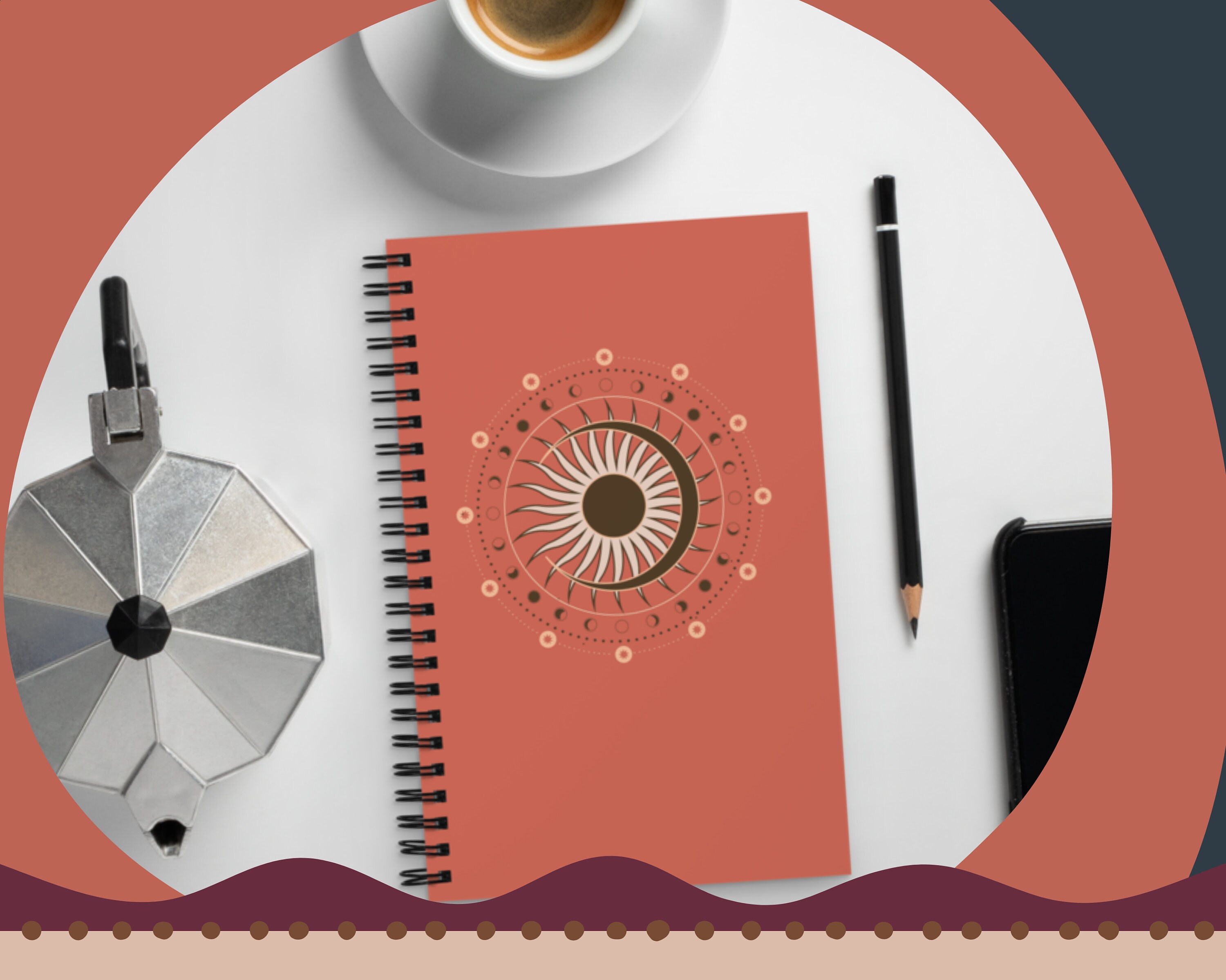 Sun and Moon Blank Dotted Spiral Notebook, Lunar Phases Celestial Journal - Etsy