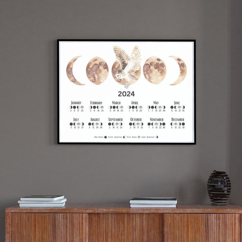 Moon Phases 2024, Lunar Calendar, Moon Calendar, Moon Phase Chart, Owl ...