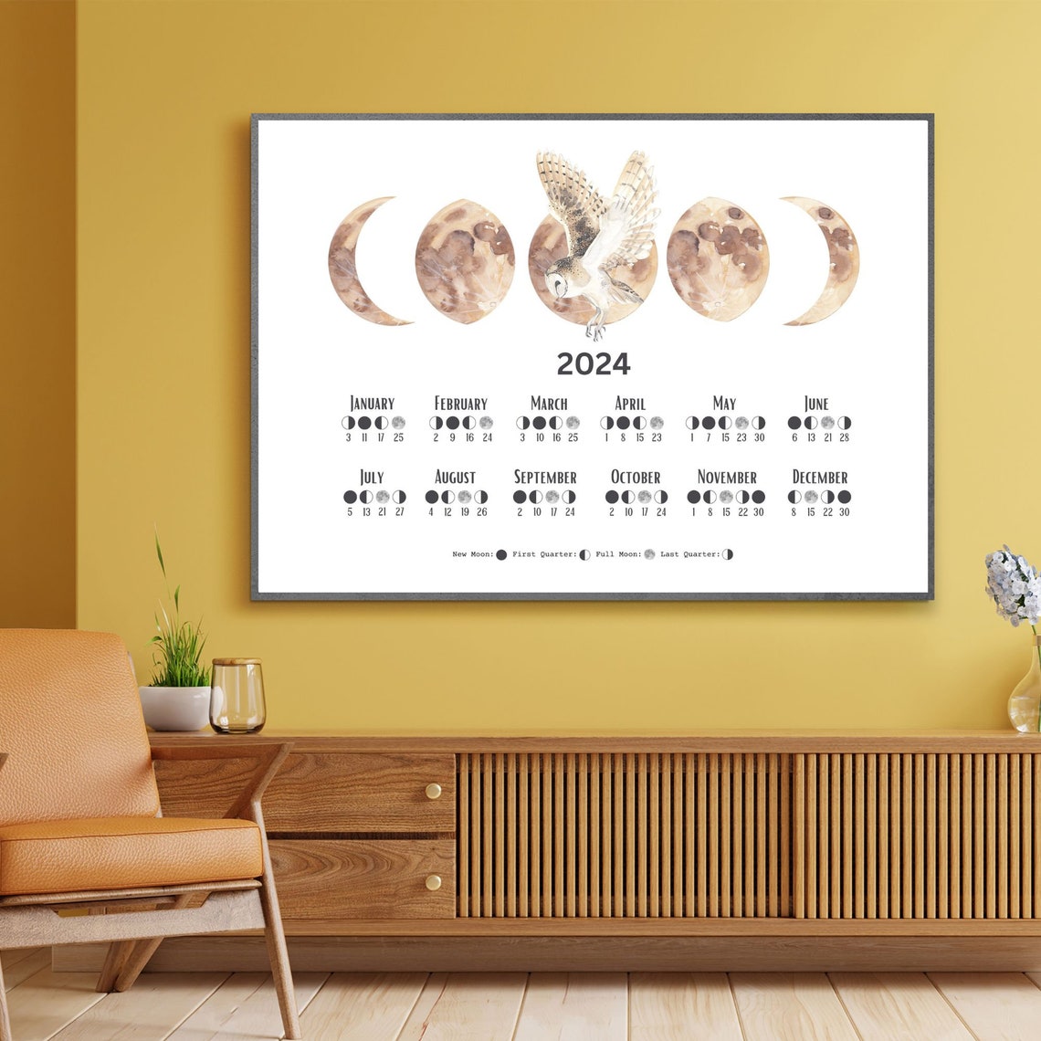 Moon Phases 2024, Lunar Calendar, Moon Calendar, Moon Phase Chart, Owl ...