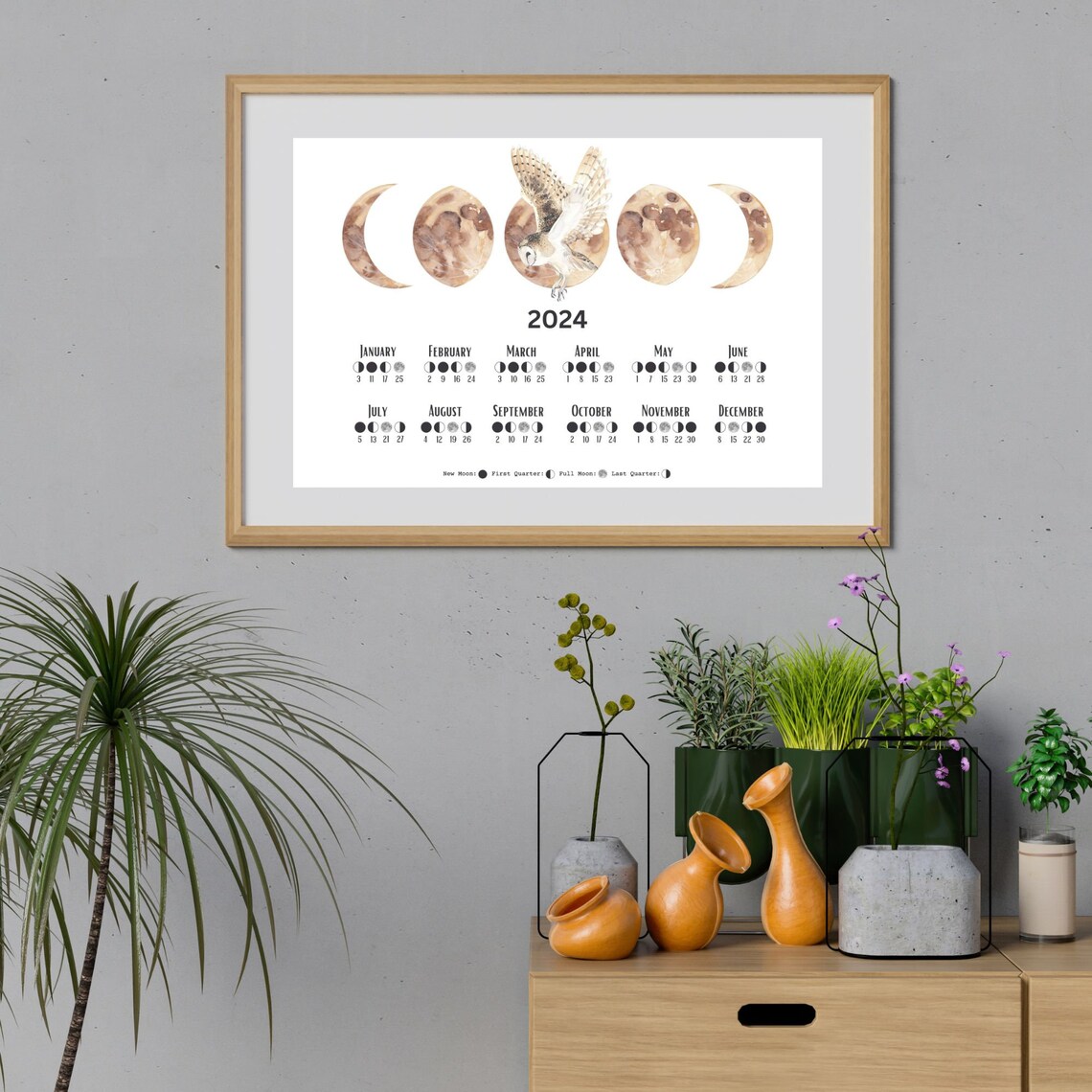 Moon Phases 2024, Lunar Calendar, Moon Calendar, Moon Phase Chart, Owl ...
