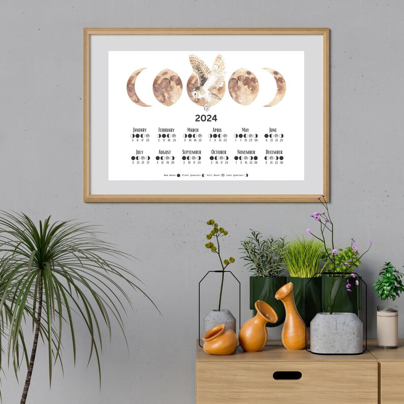 Moon Phases 2024, Lunar Calendar, Moon Calendar, Moon Phase Chart, Owl ...