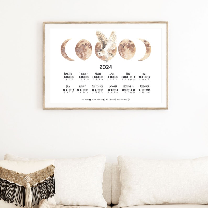 Moon Phases 2024, Lunar Calendar, Moon Calendar, Moon Phase Chart, Owl ...