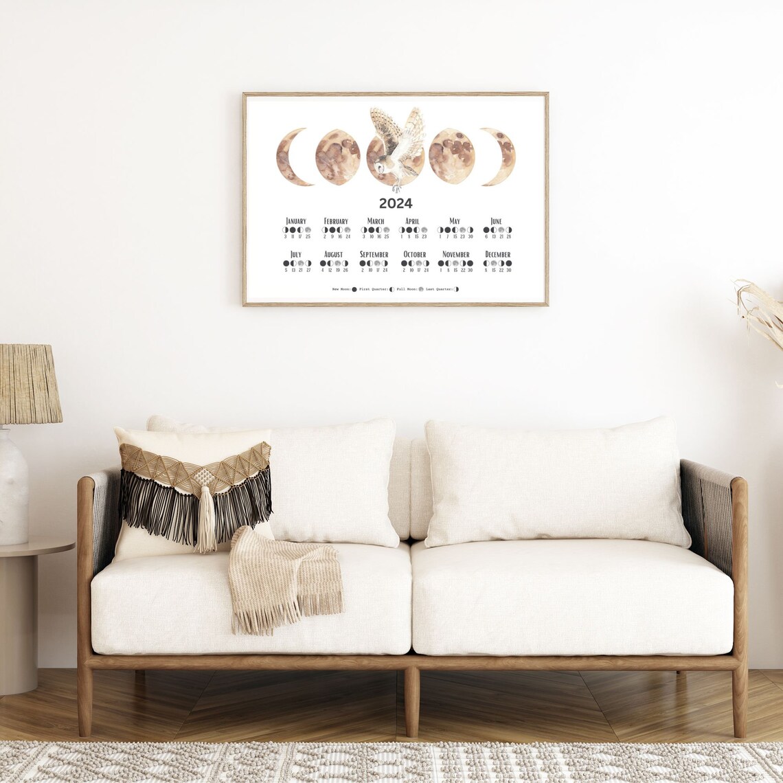 Moon Phases 2024, Lunar Calendar, Moon Calendar, Moon Phase Chart, Owl ...