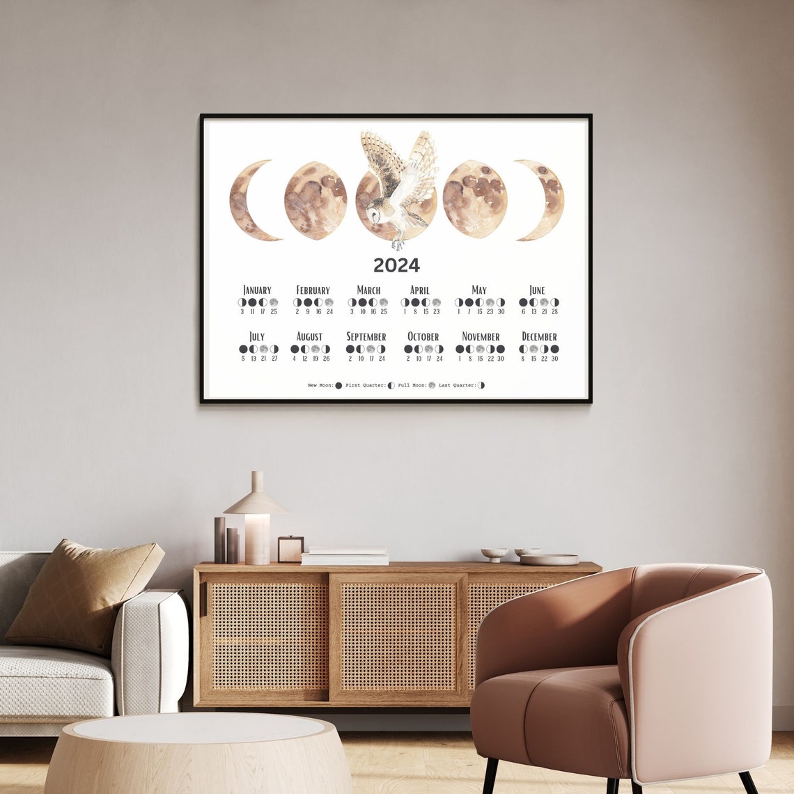 Moon Phases 2024, Lunar Calendar, Moon Calendar, Moon Phase Chart, Owl ...
