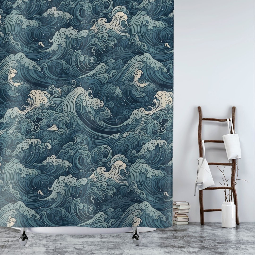 Beach House Shower Curtain, Retro Wave Shower Curtain, Beach House ...