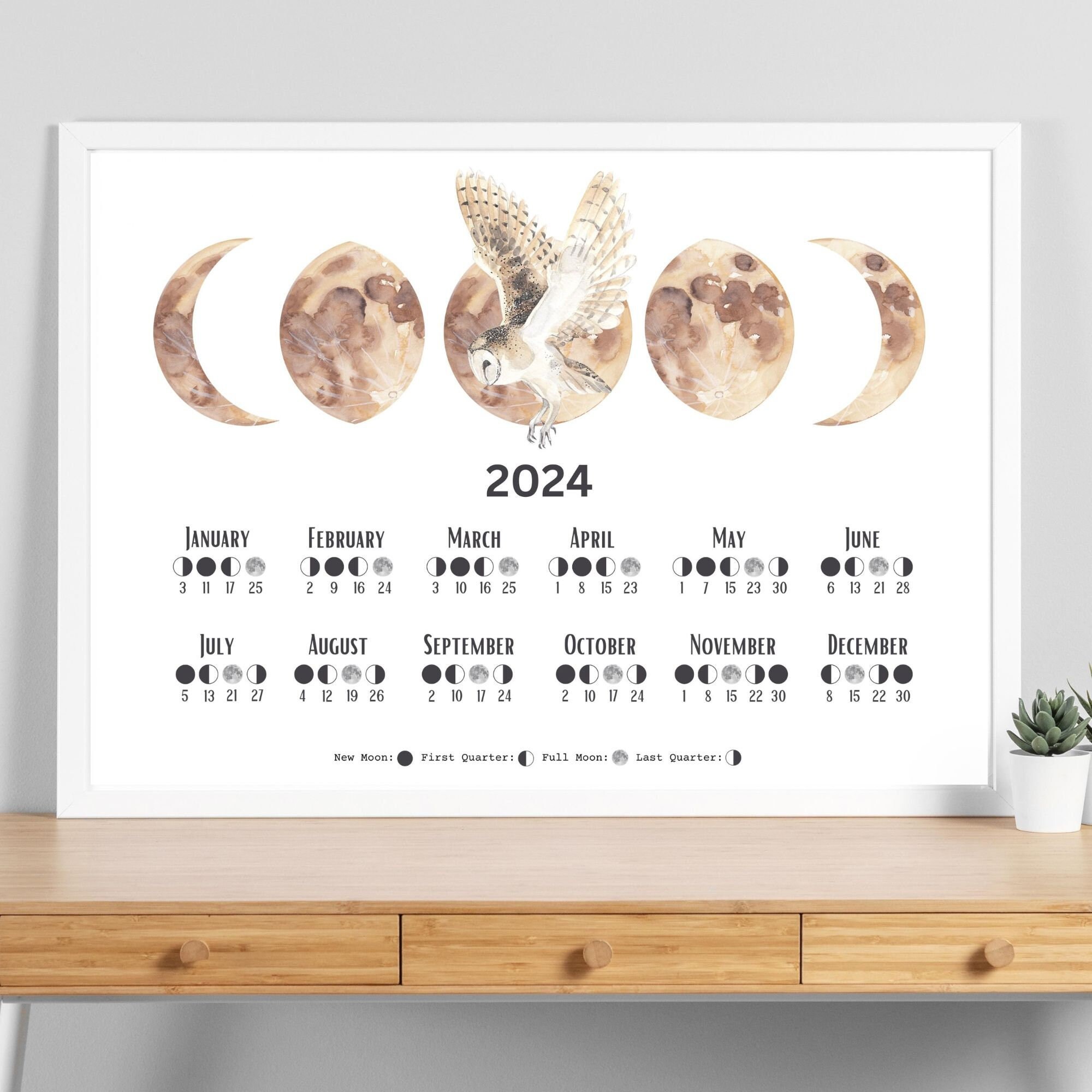 Moon Phases 2024, Lunar Calendar, Moon Calendar, Moon Phase Chart, Owl ...
