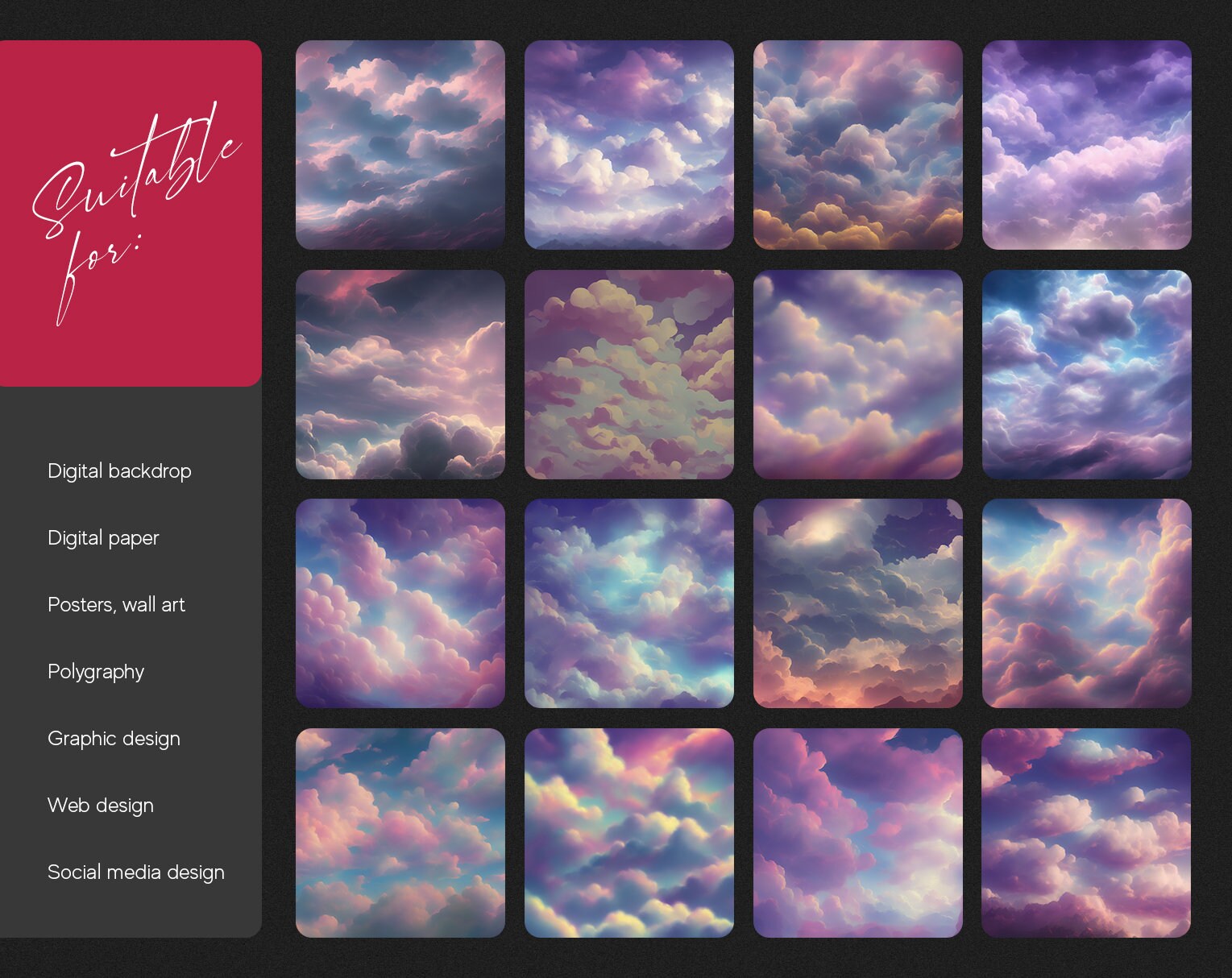 Pink Clouds Heaven Digital Textures, Background Pattern Collection ...