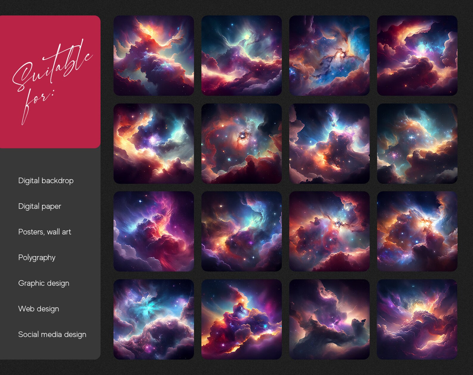 Space Art Nebula Digital Textures, Background Pattern Collection, Instant Download, Printable ...