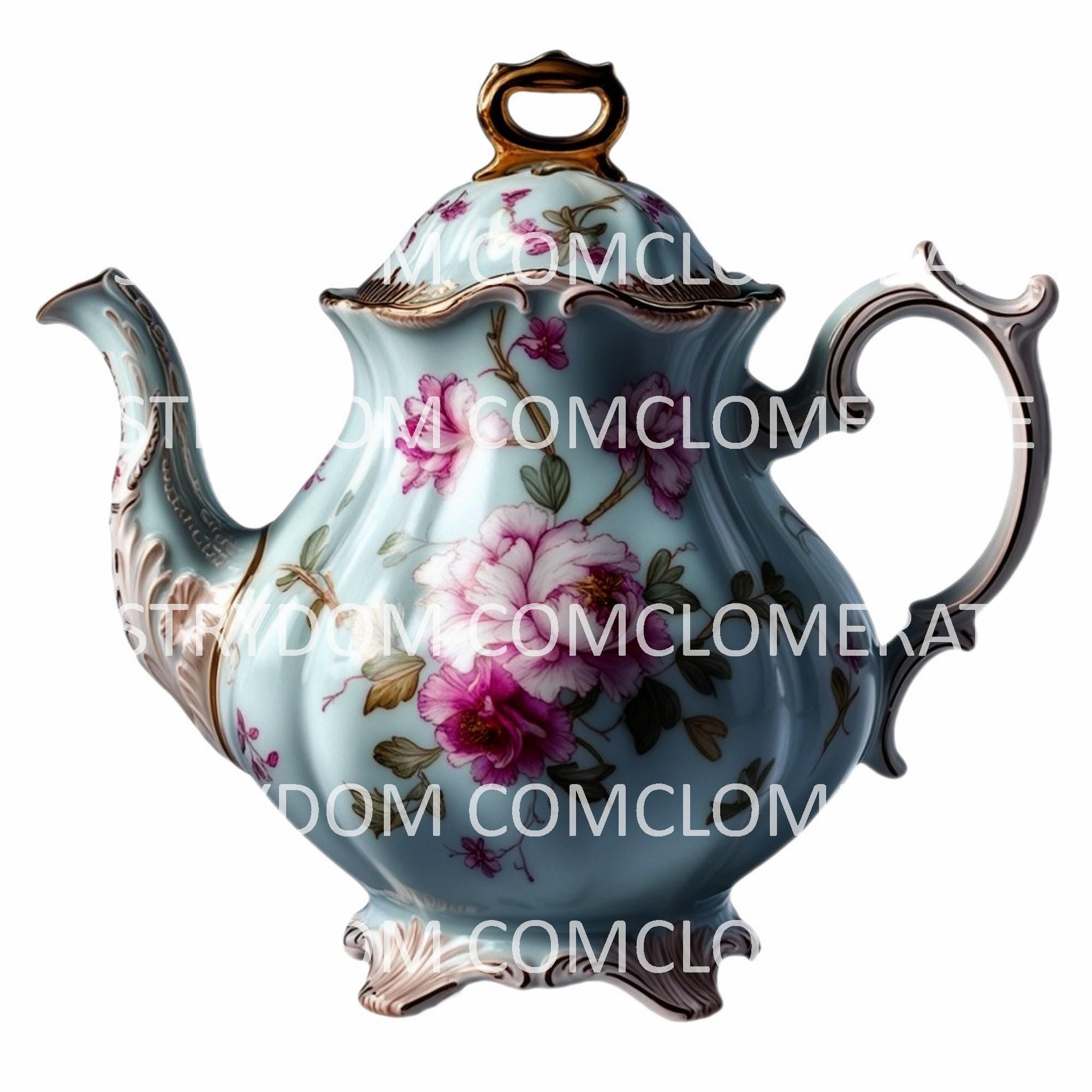 16 Vintage Tea Set Clipart, Floral Tea Set, Printable Watercolor ...