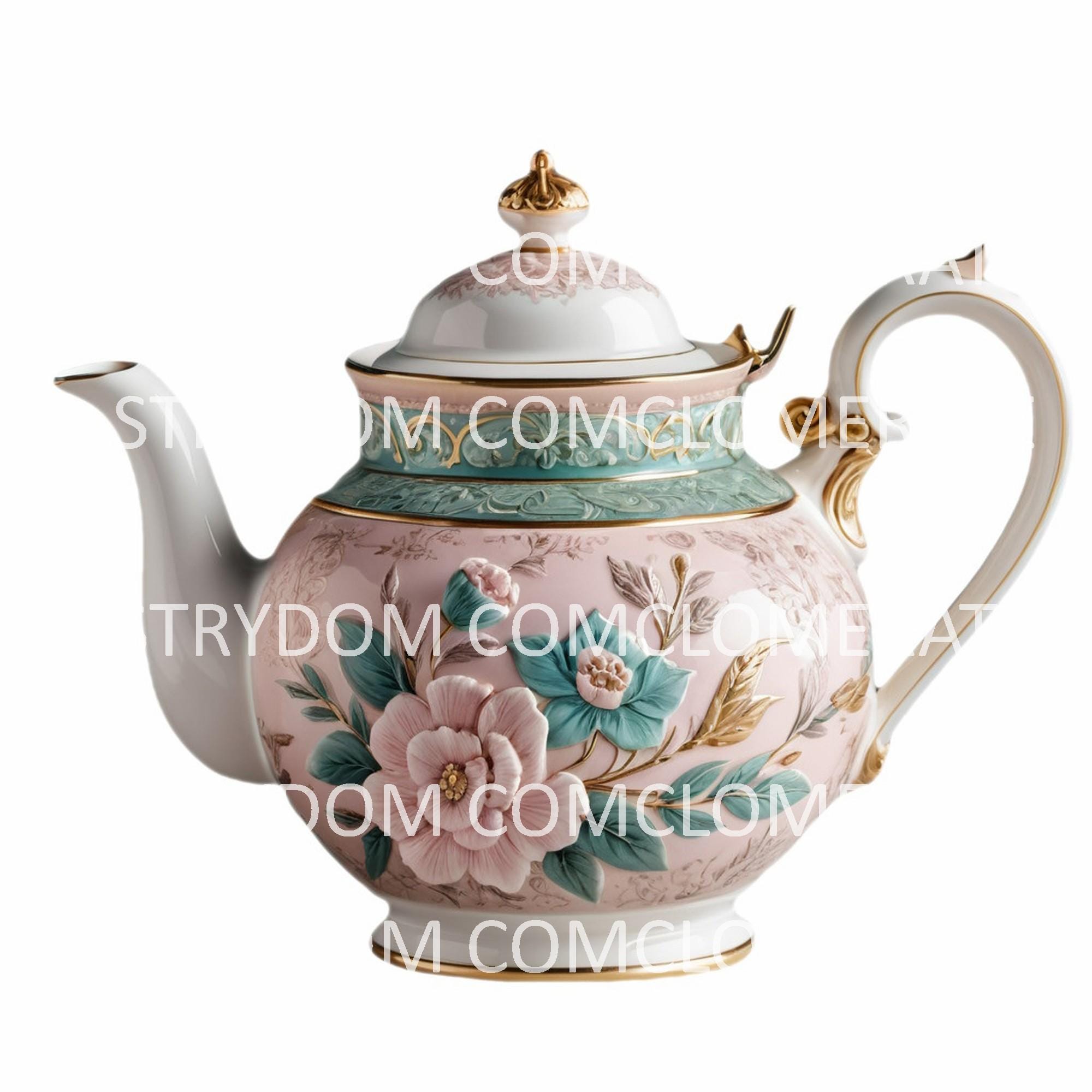 16 Vintage Tea Set Clipart, Floral Tea Set, Printable Watercolor ...