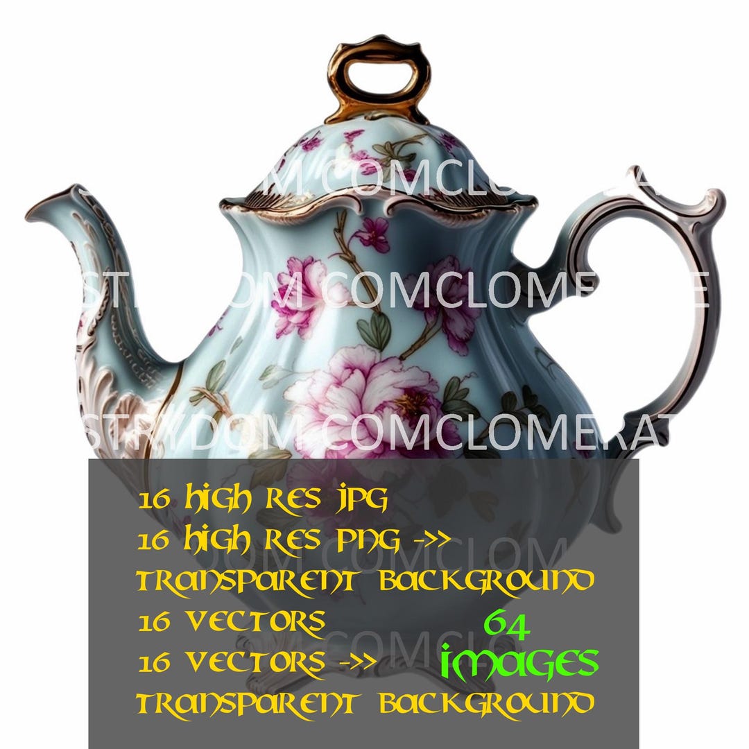 16 Vintage Tea Set Clipart, Floral Tea Set, Printable Watercolor ...