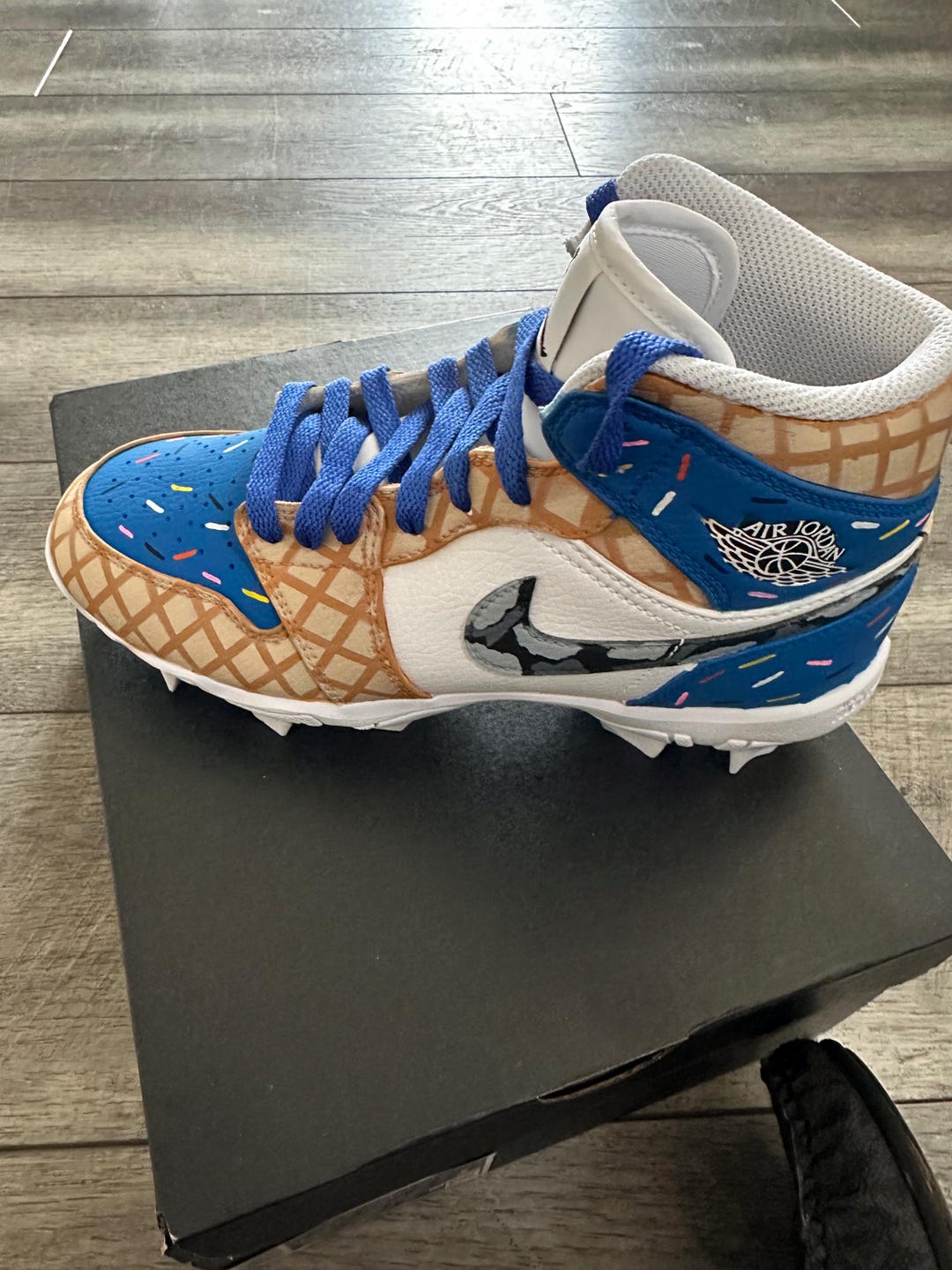 Custom Hand Painted Jordan 1 Baseball/softball Cleats-blue and Black ...