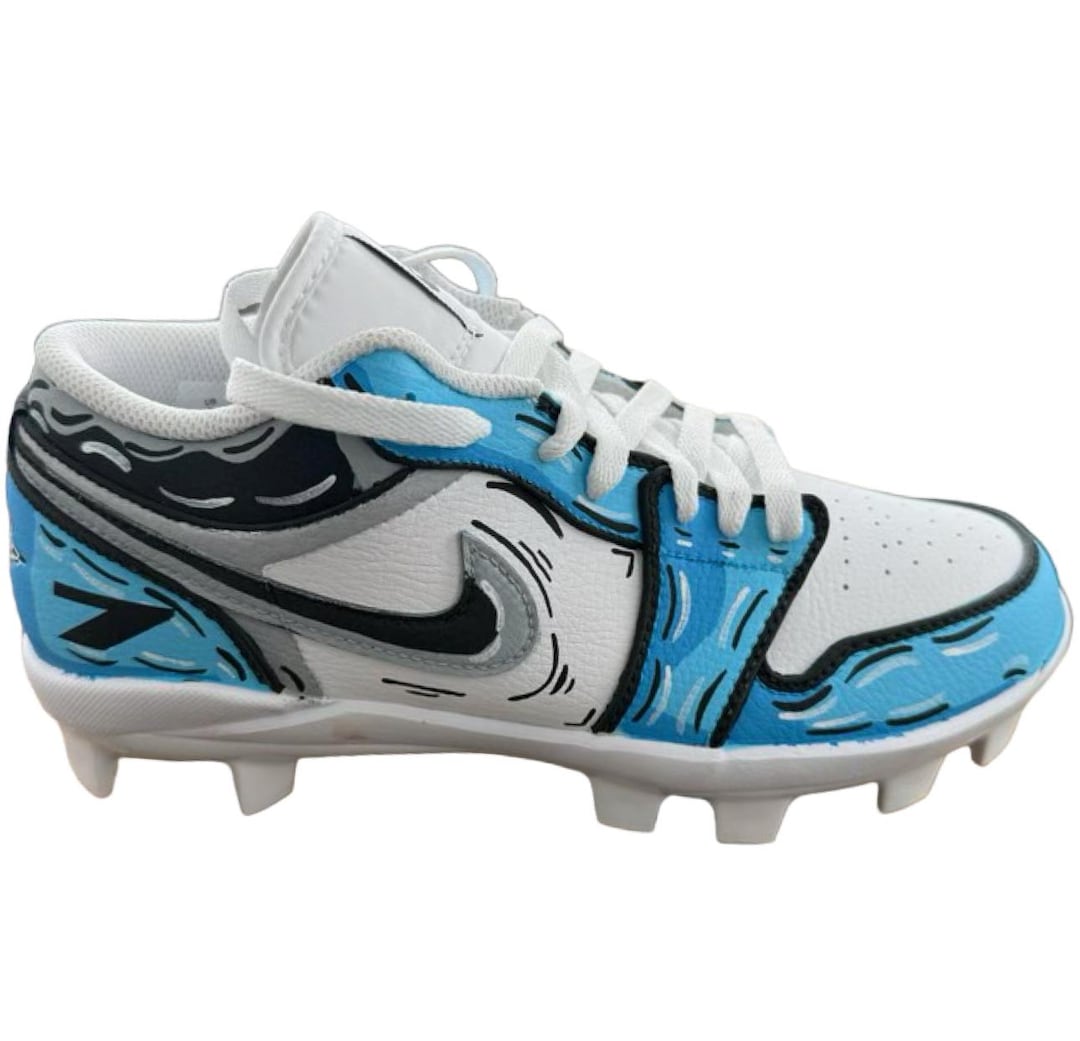 Custom Hand Painted Jordan 1 Baseball Cleats-blue, Black and Gray - Etsy