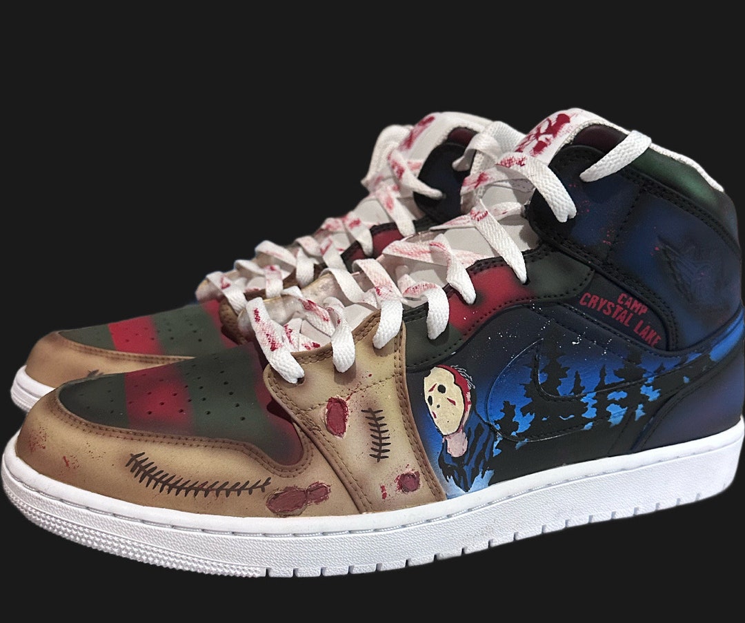 Custom Hand Painted Jordan 1 Mid Horror Themed - Etsy