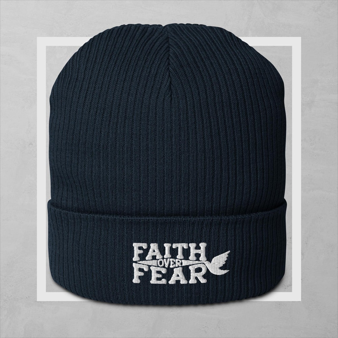 FAITH OVER FEAR - Organic Ribbed Beanie, Beanie Hat Jesus, God's Wear ...