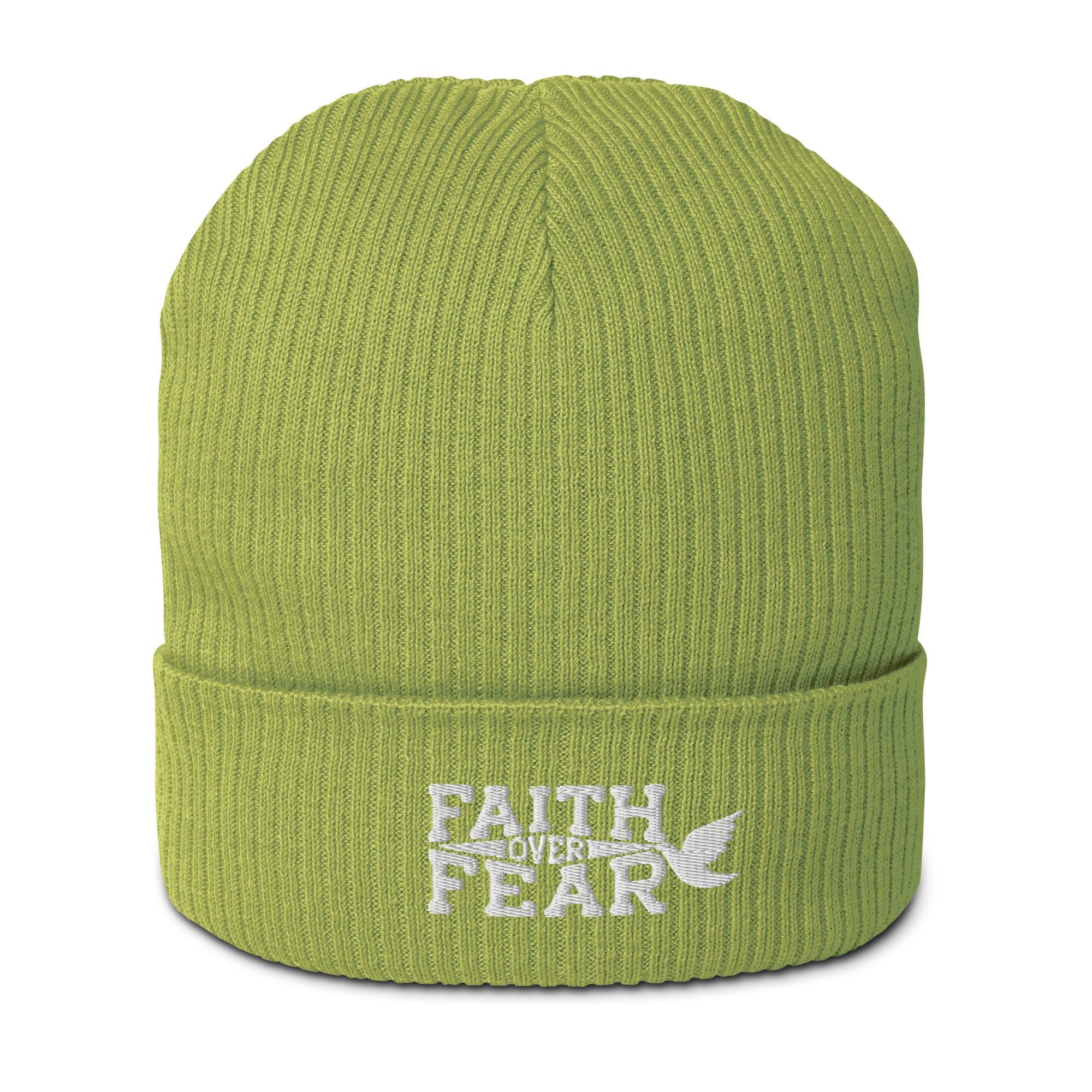 FAITH OVER FEAR Organic Ribbed Beanie, Beanie Hat Jesus, God's Wear ...
