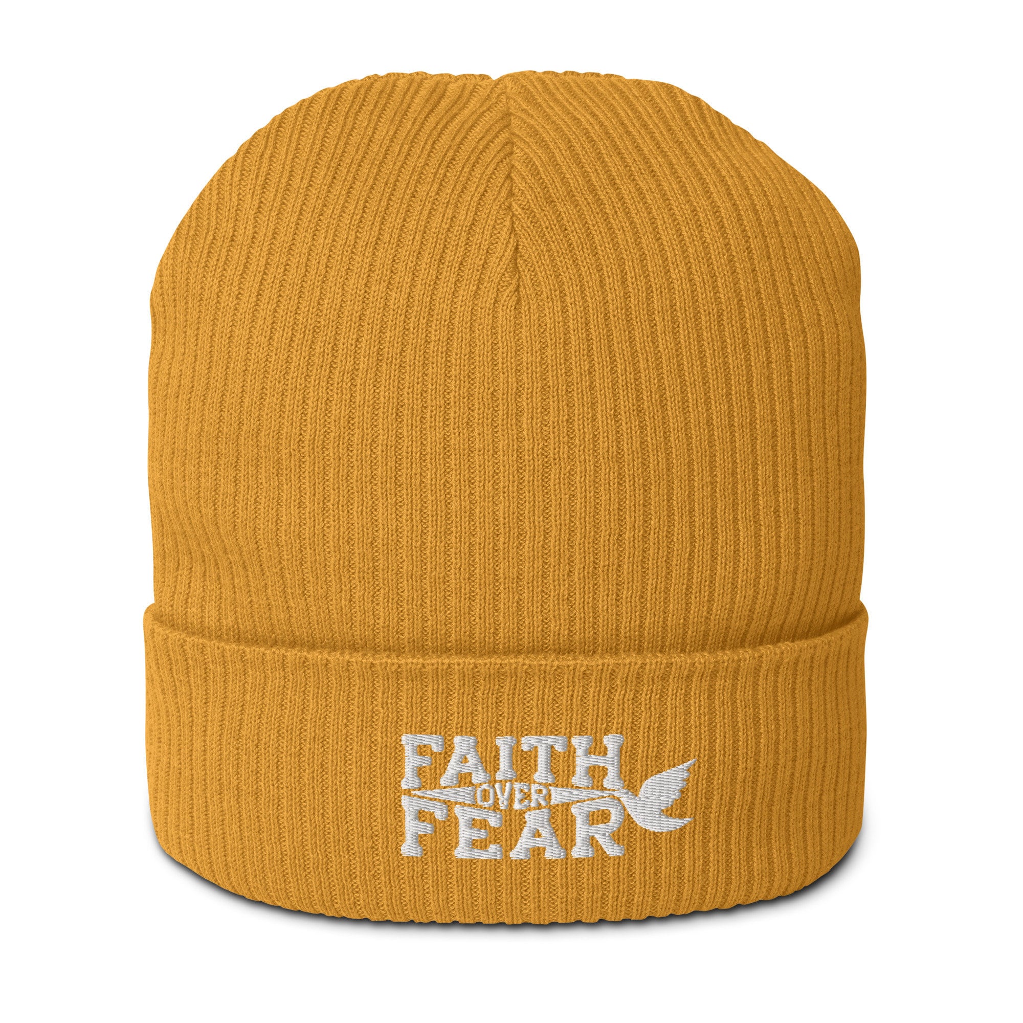 FAITH OVER FEAR Organic Ribbed Beanie, Beanie Hat Jesus, God's Wear ...