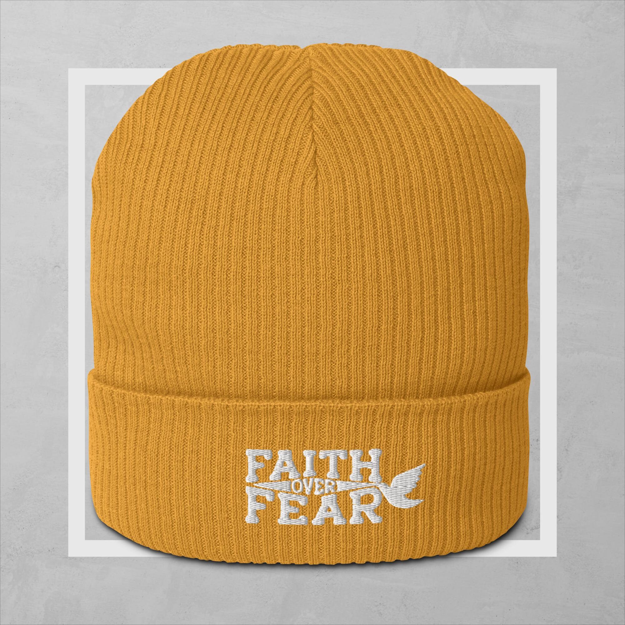 FAITH OVER FEAR - Organic Ribbed Beanie, Beanie Hat Jesus, God's Wear ...