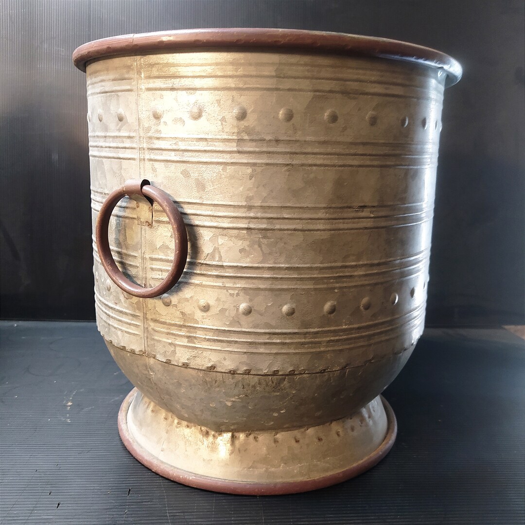 1950's Galvanized Metal Plant Pot, Galvanized Fireplace Wood Bin. - Etsy