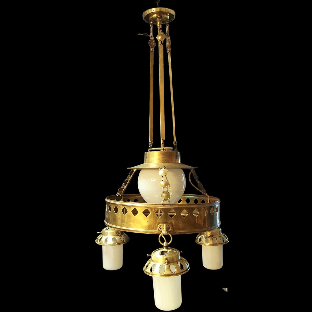 GOTHIC Style Brass Hanging Light.vintage Handmade Mid Century Brass ...