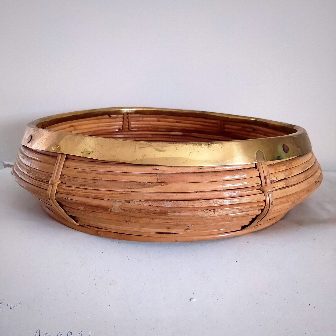 1970's Large Pencil Reed Bowl With Brass Rim. - Etsy