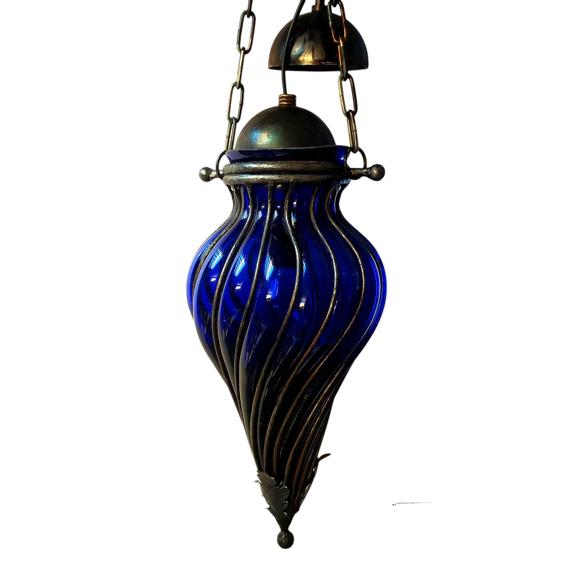 1930's Venetian Cobalt Blue Caged Blown Glass Pendant Light - Etsy