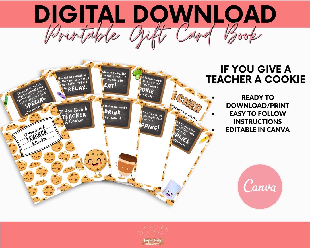If You Give A Teacher A Cookie Printable Gift Card Book, Teacher ...