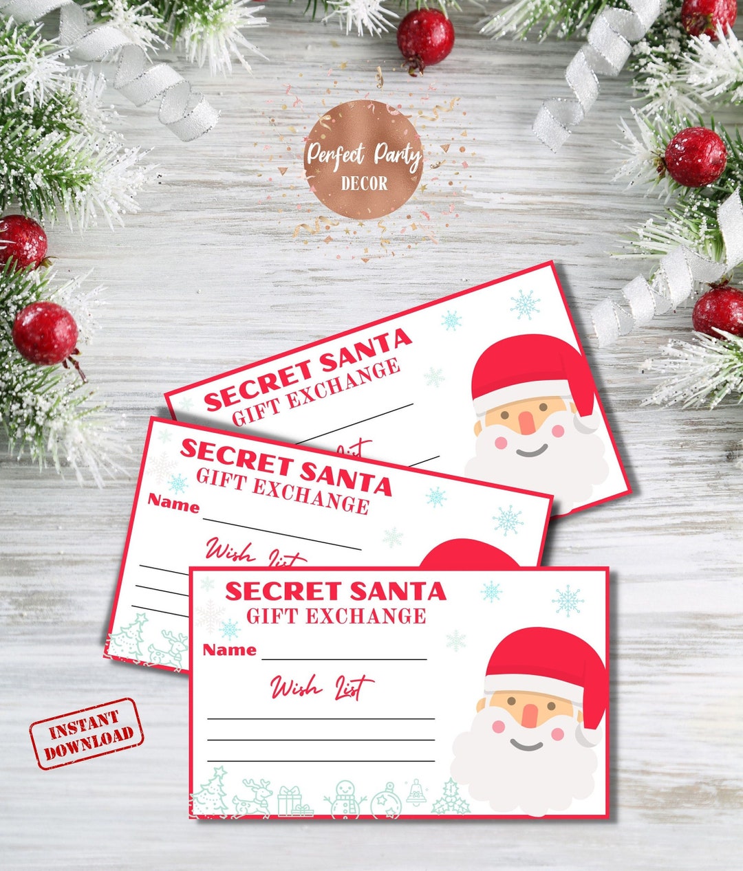 Secret Santa Gift Exchange Cards / Printable PDF / Instant Download ...