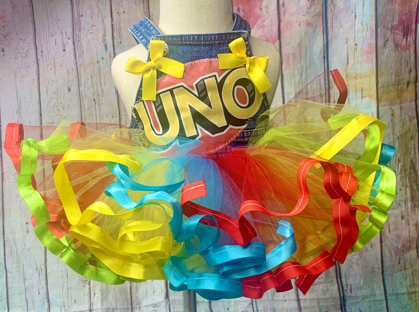 Uno Game Night Theme Birthday Denim Overall Ribbon Trimmed - Etsy
