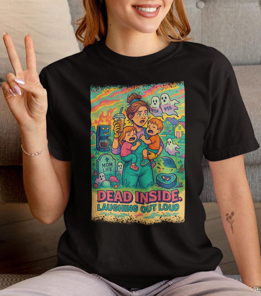 Dead Inside Laughing Shirt, Funny Mom Life T-shirt, Burnout Halloween ...