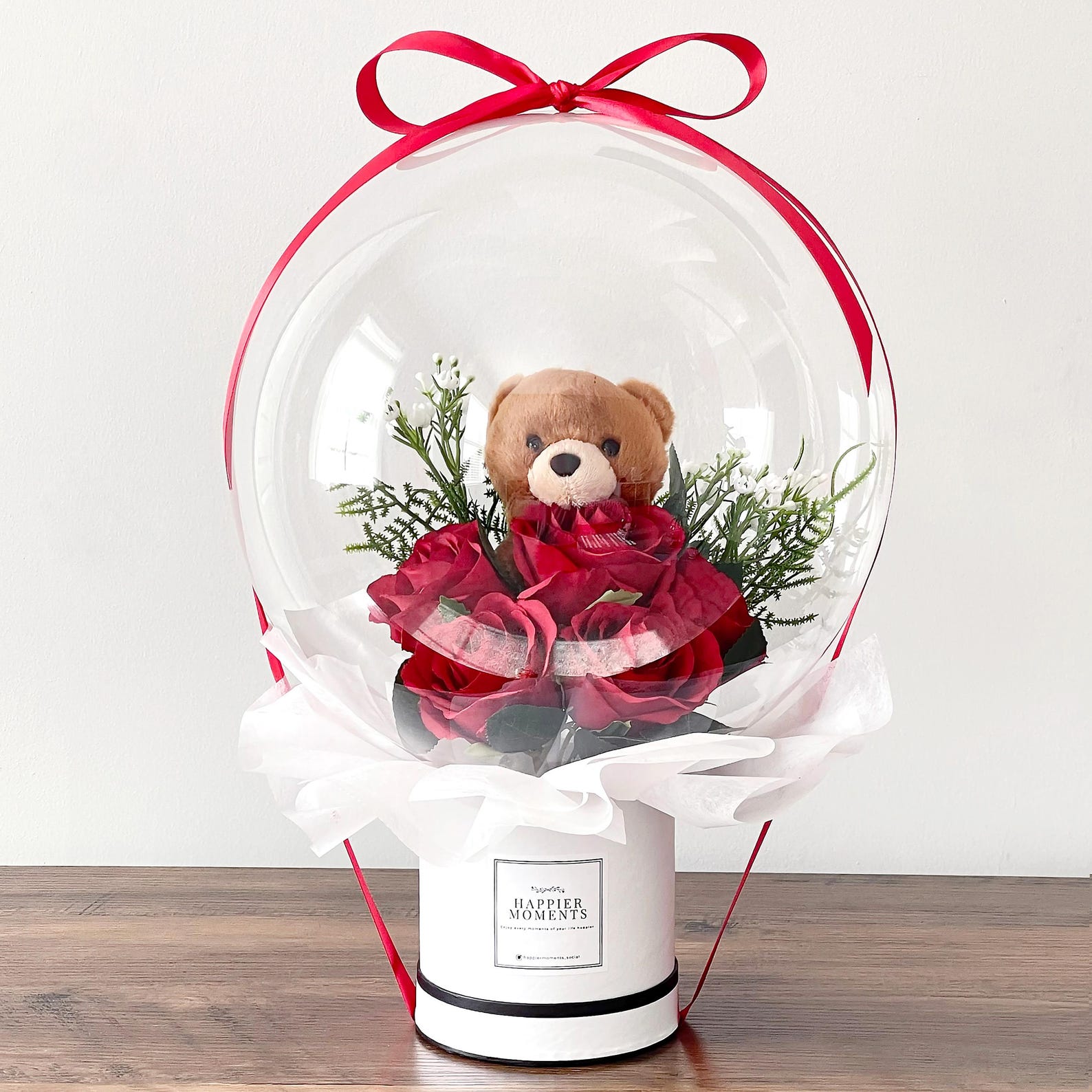 Teddy Bear Red Rose Flower Bobo Balloon Bouquet White Box Birthday ...