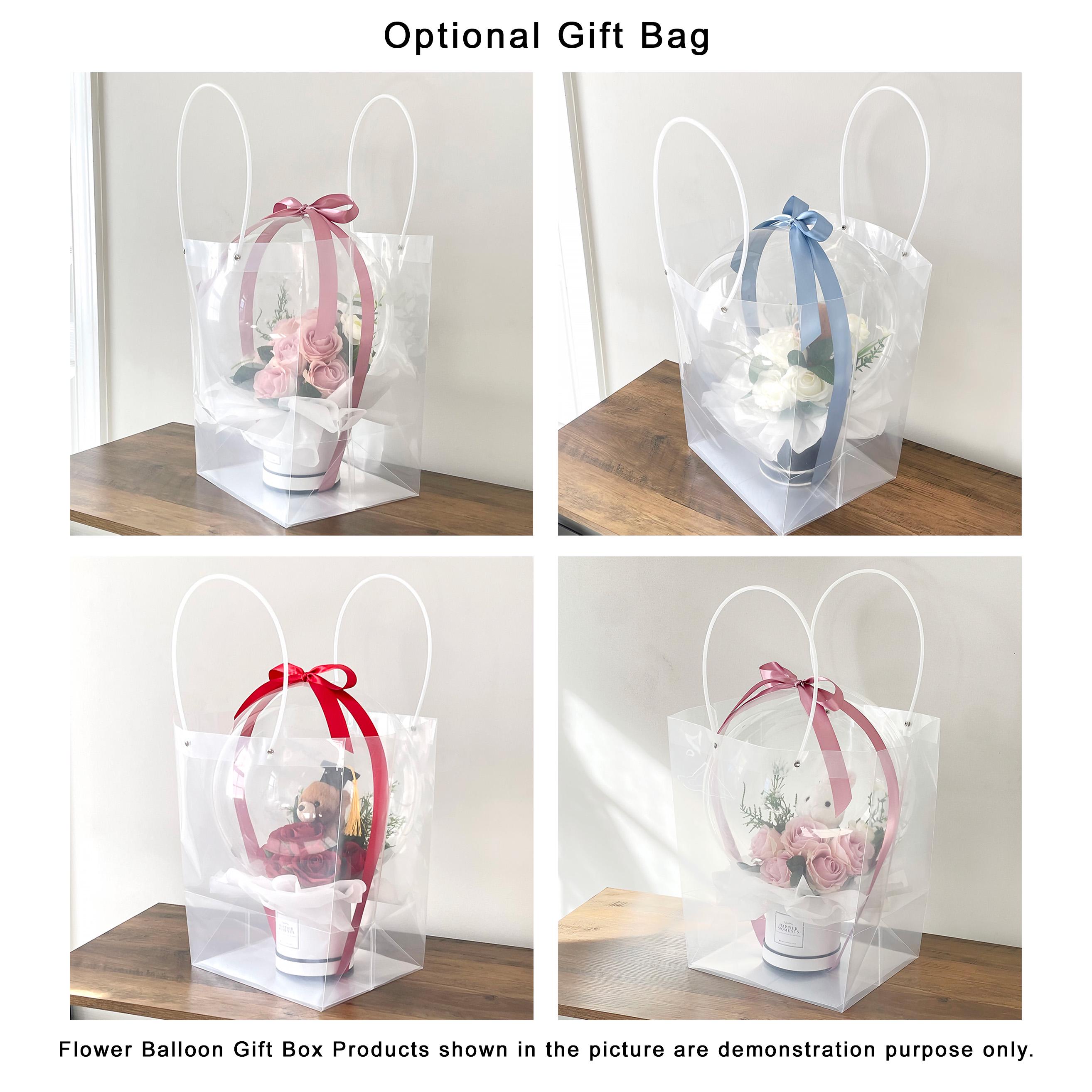 White Rose Flower Bobo Balloon Bouquet White Box Blue Ribbon Birthday ...