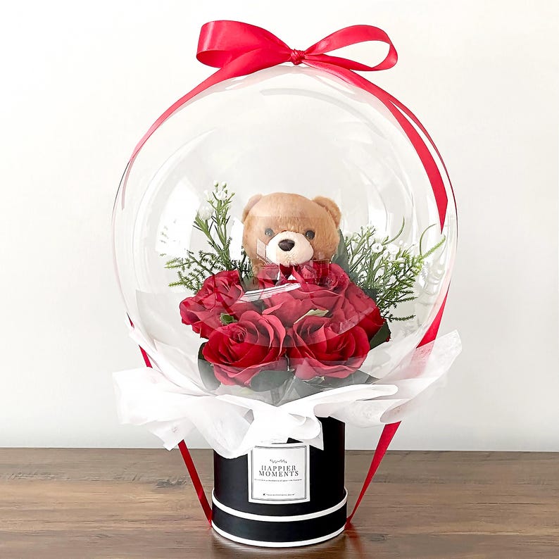 Teddy Bear Red Rose Flower Bobo Balloon Bouquet Black Box | Birthday ...