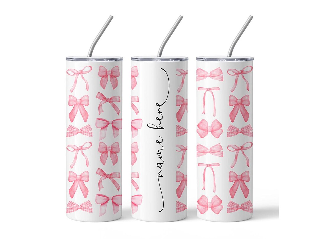 Ribbon Bows Tumbler Personalized - Black Pink Blue Bows Girly Ribbon ...