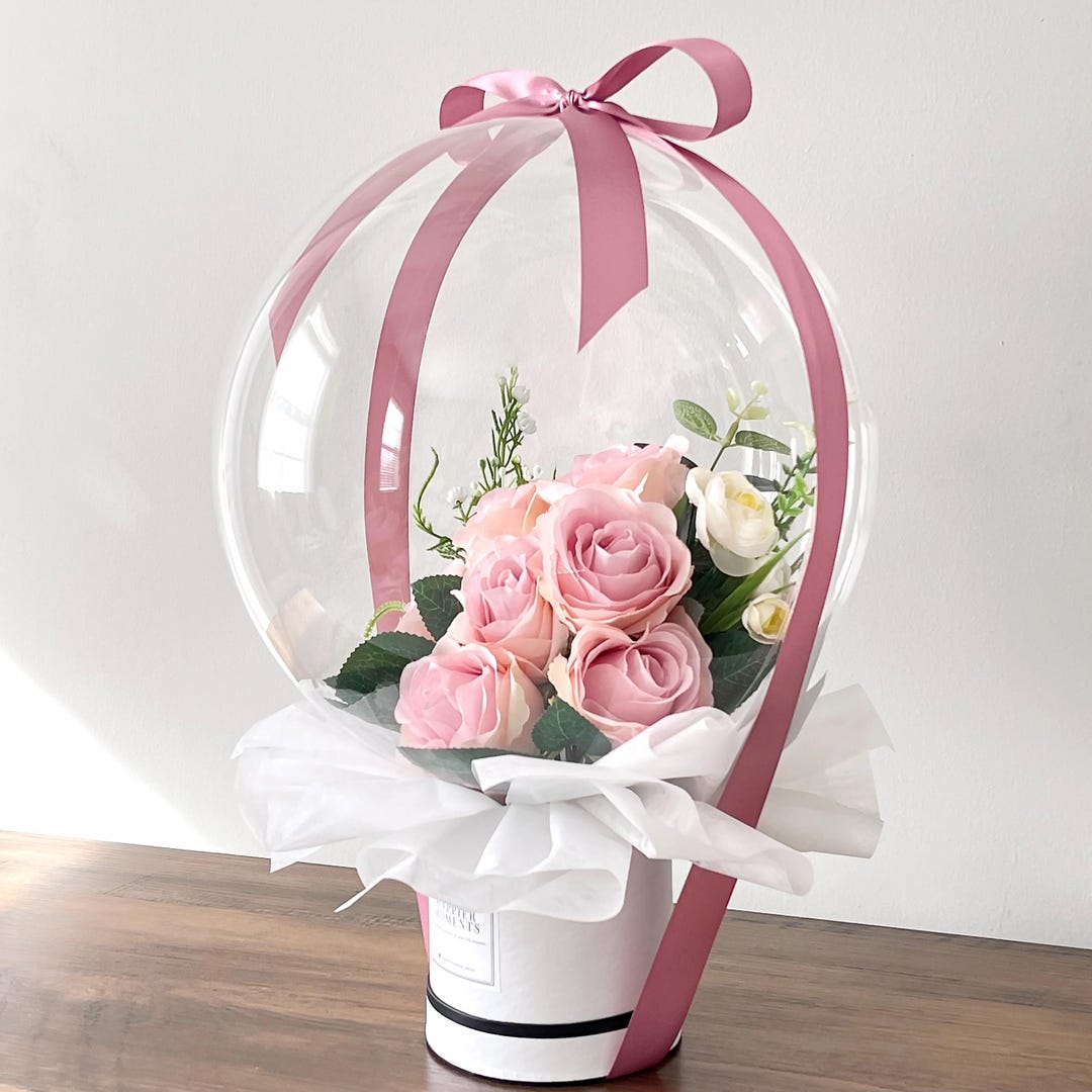 Pink Rose Flower Bobo Balloon Bouquet White Box | Birthday Mother's Day ...