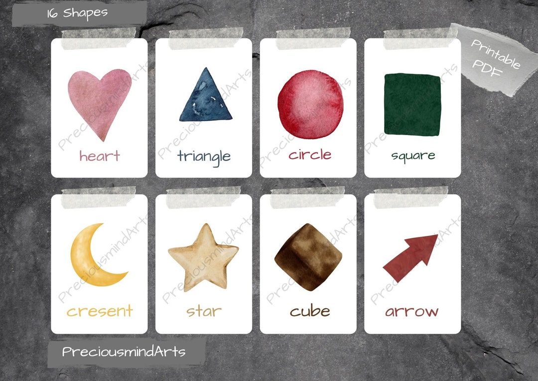 Shapes Flashcards Geometric Shapes Flash Cards Montessori - Etsy
